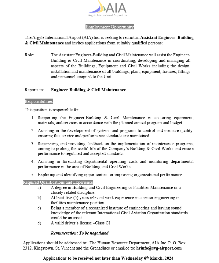 Job Listing – Argyle International Airport