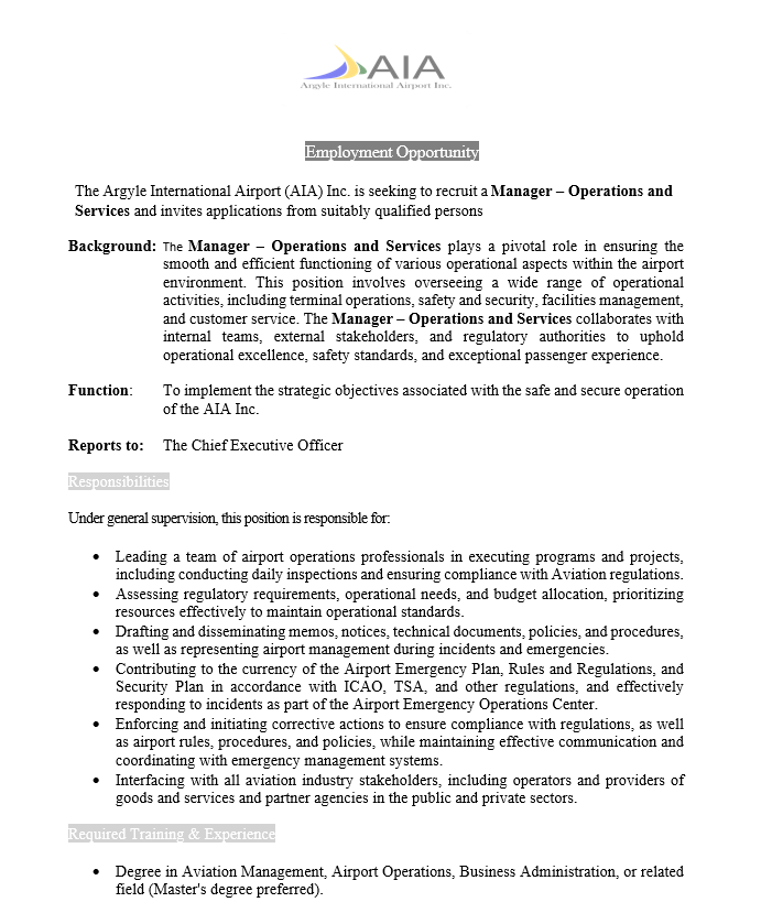 Job Listings – Argyle International Airport